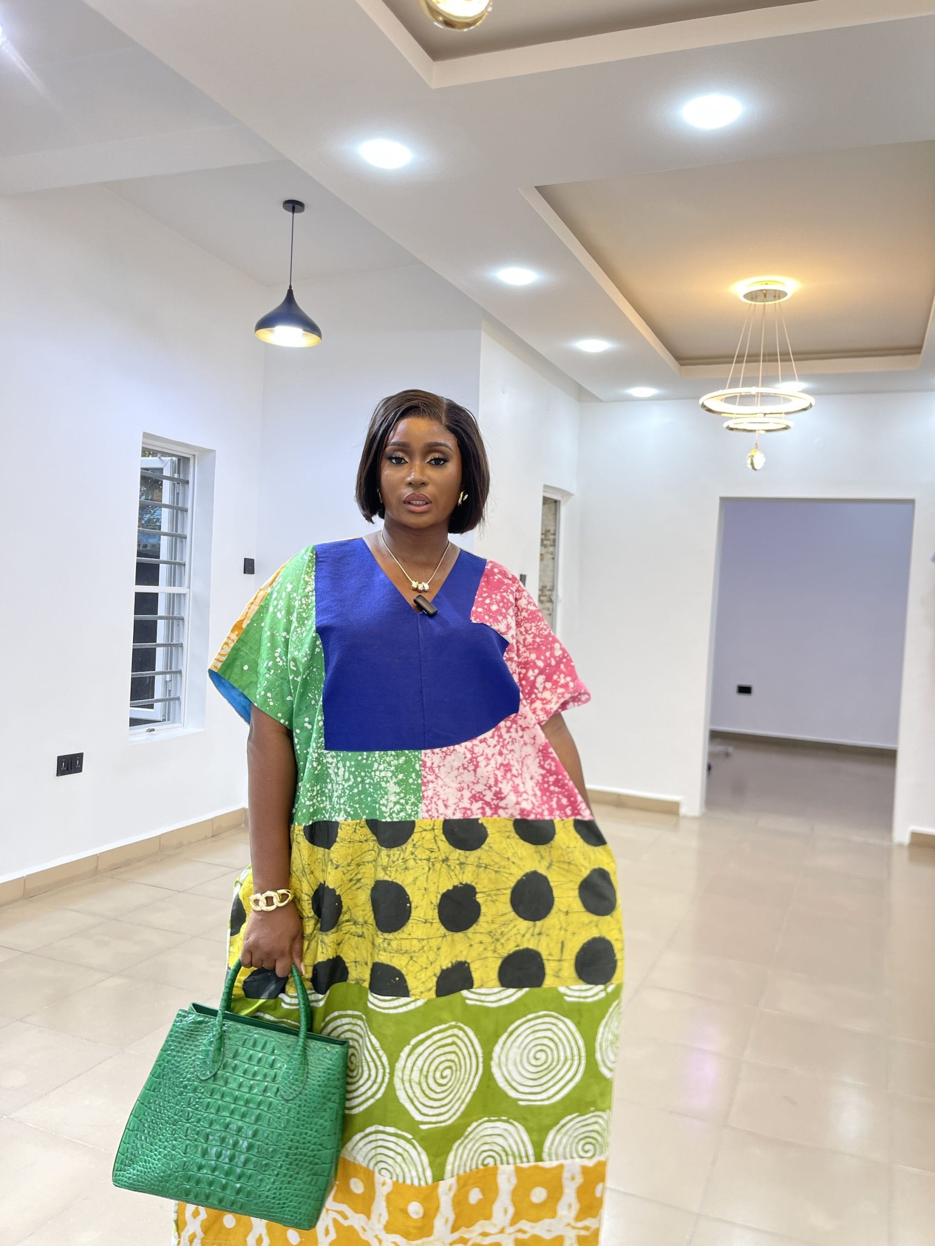 Adire patched Bubu (V neck) - Made By Wifey